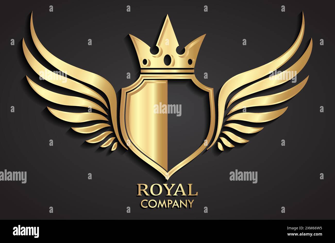 3d golden winged shield with crown logo / heraldry symbol Stock Vector ...