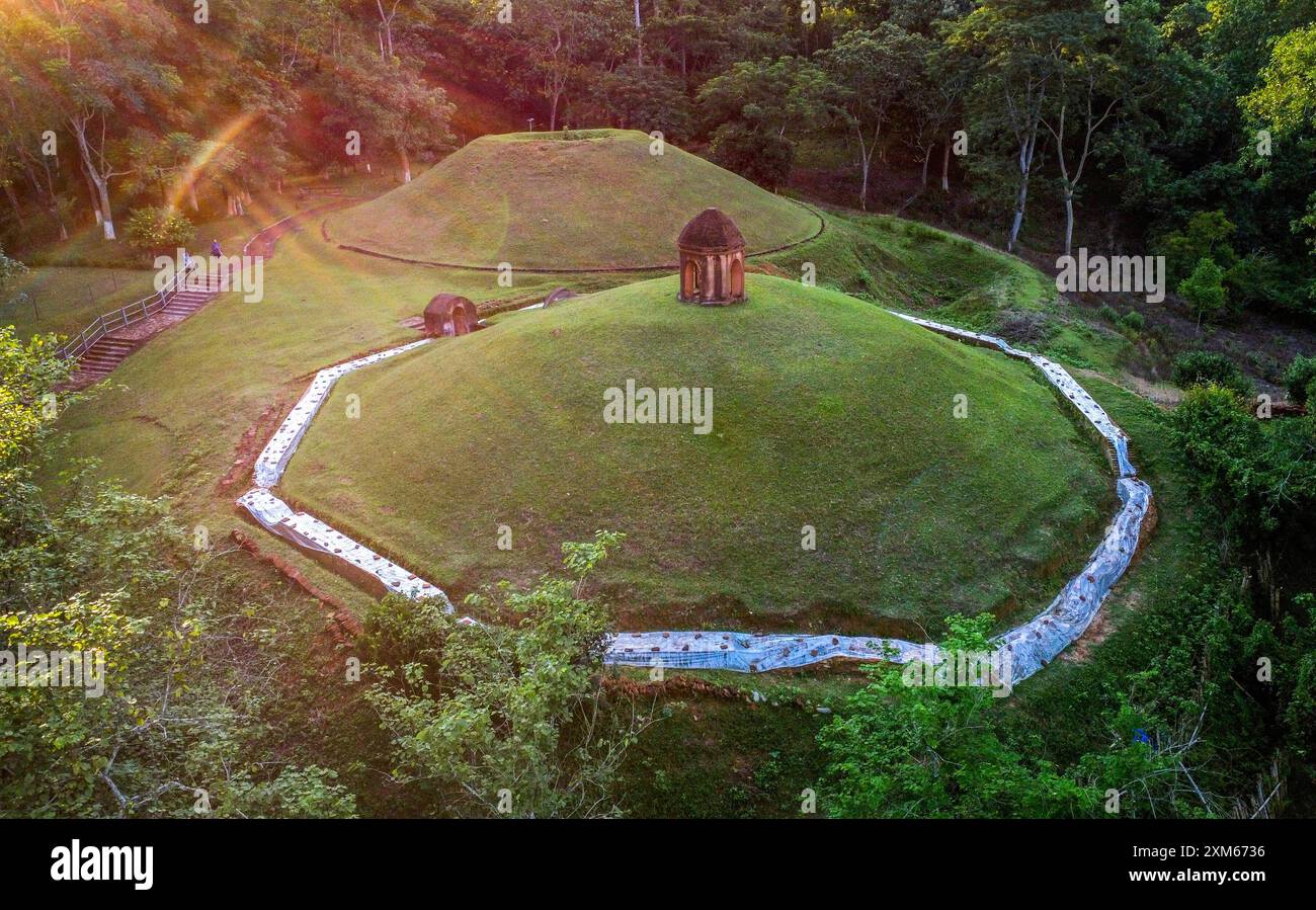 An aerial view of the Moidams burial mounds in Charaideo, in upper ...