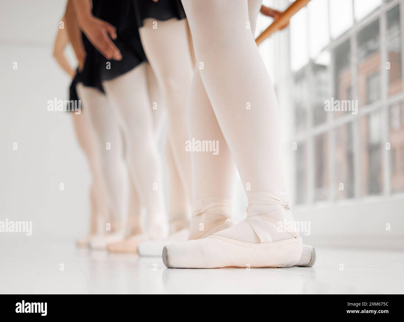 Ballerina legs, group and shoes for dance in theatre performance or ...