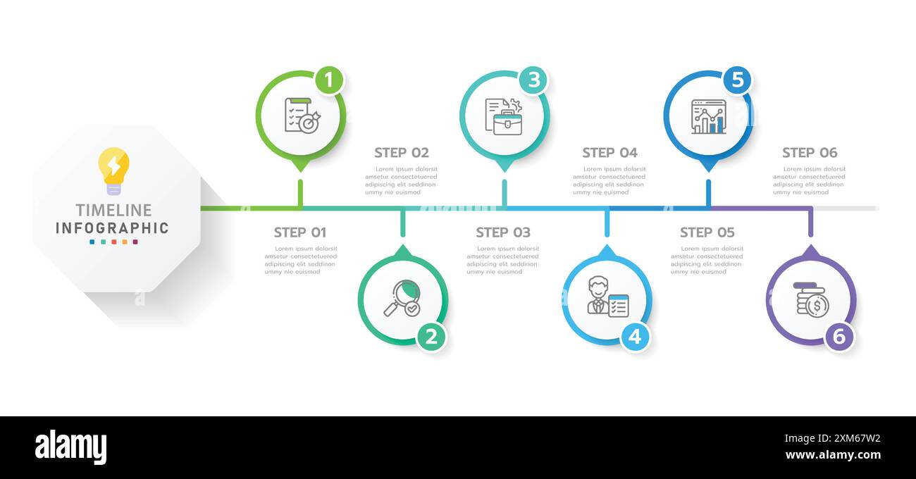 Infographic template for business. 6 Steps Modern Timeline diagram with ...