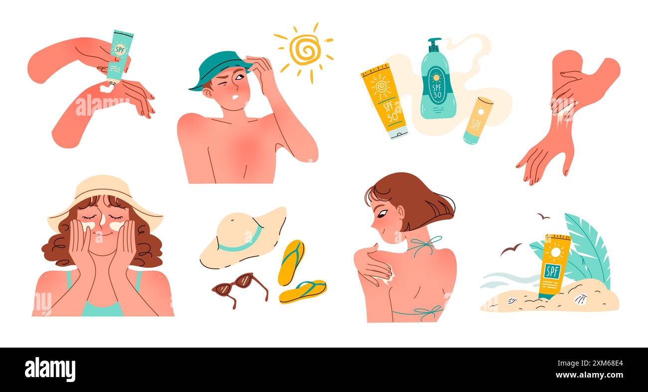 Sunscreen SPF protection. Applying sunscreen to skin Sun UV Stock ...