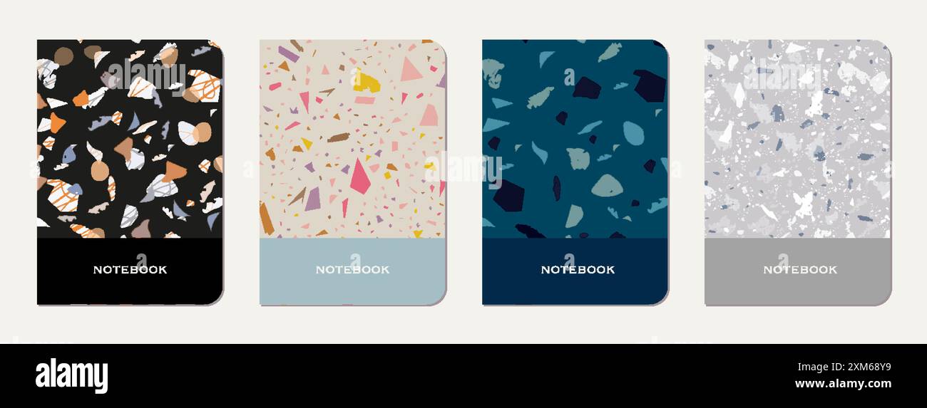 School diary cover design. Terrazzo abstract background made of natural ...