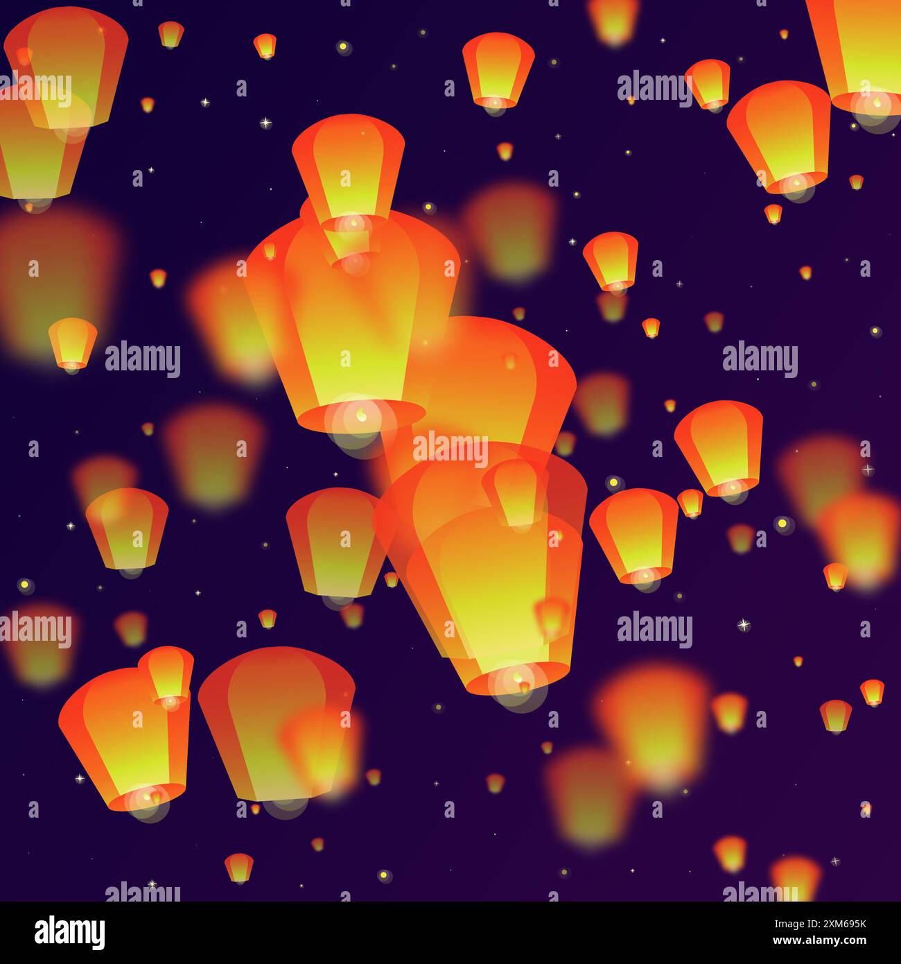 Yi peng festival card. Thailand holiday with paper lantern lights ...