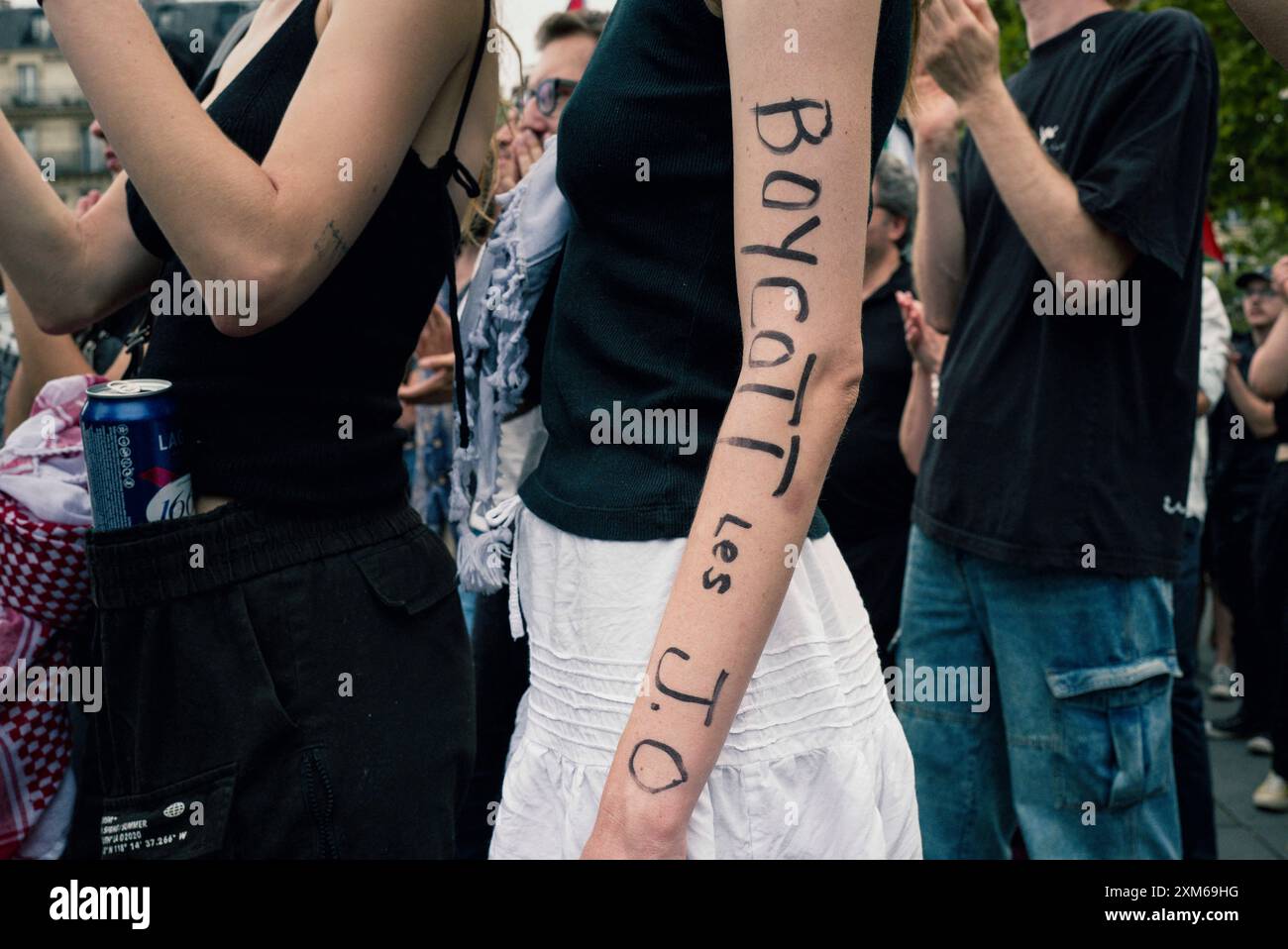 Paris, France. 25th July, 2024. Boycott the Olympics inscribed on a ...