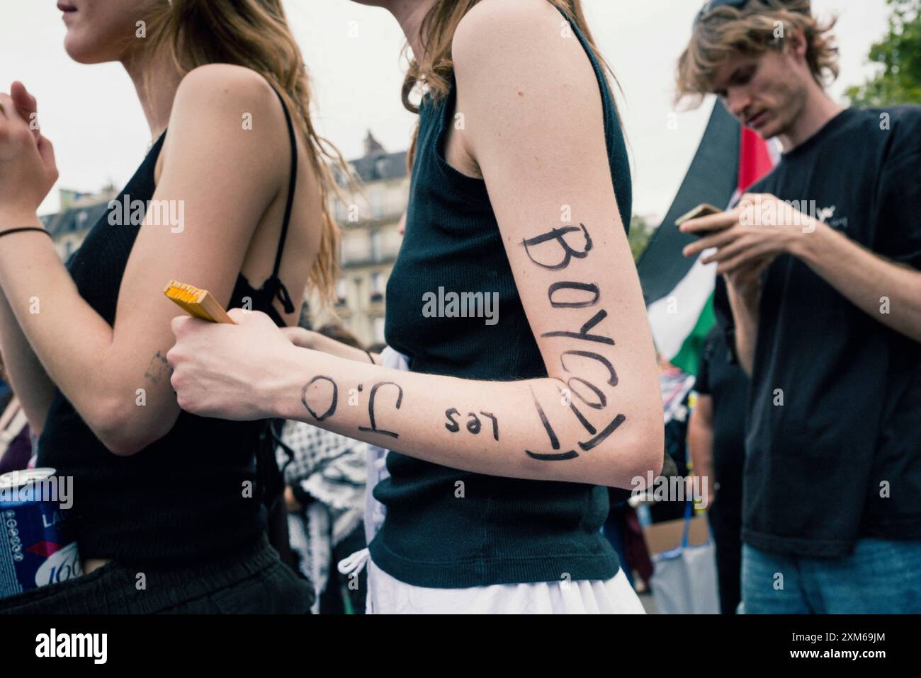 Paris, France. 25th July, 2024. Boycott the Olympics inscribed on a ...