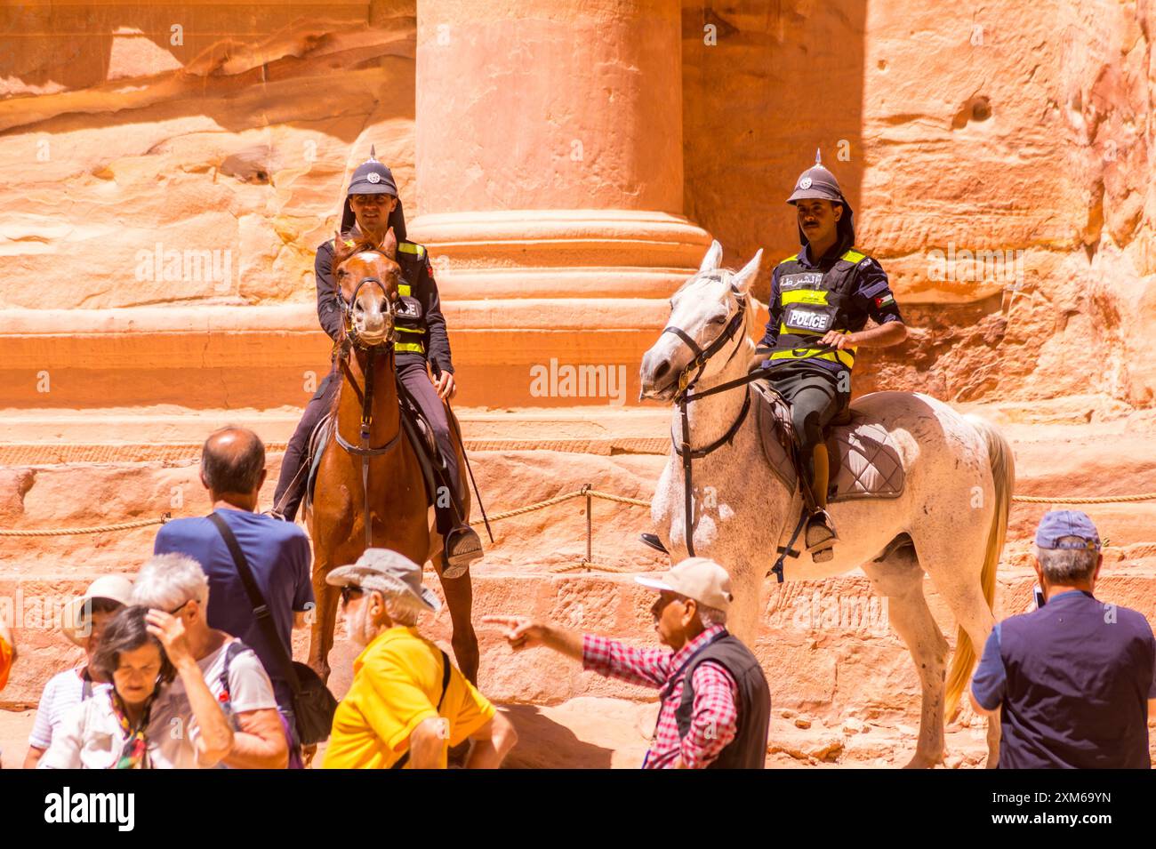 Jordanian mounted police at The Treasury, UNESCO World Heritage Site of ...