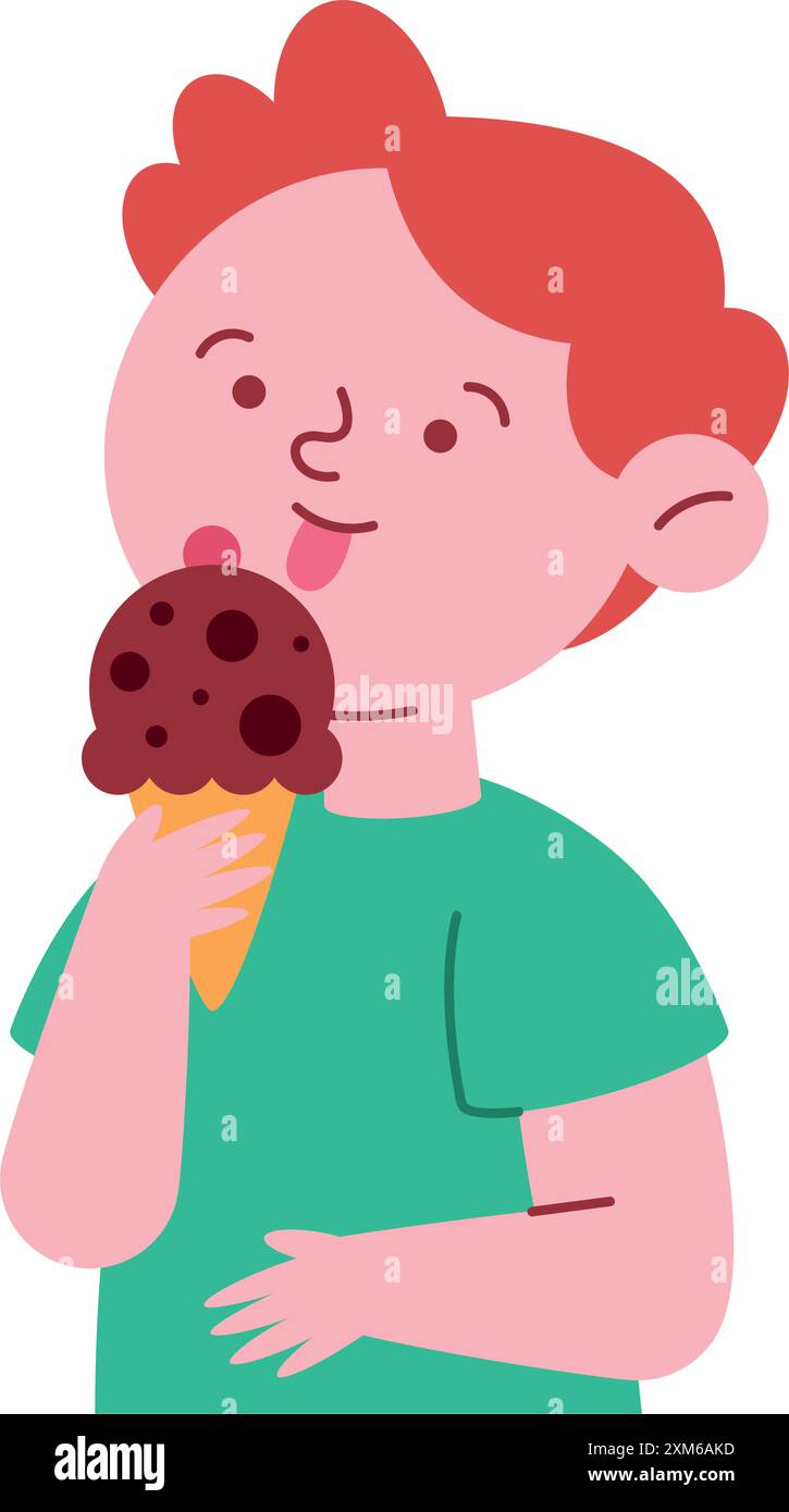 boy eating chocolate ice cream cartoon isolated Stock Vector Image ...
