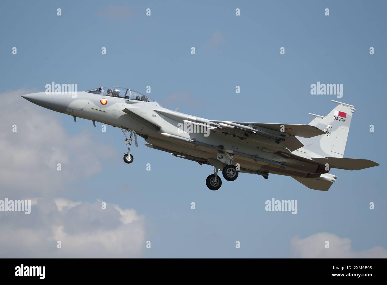 RAF Fairford, UK. 18 July 2024. A Boeing F-15QA from Qatar landing at ...