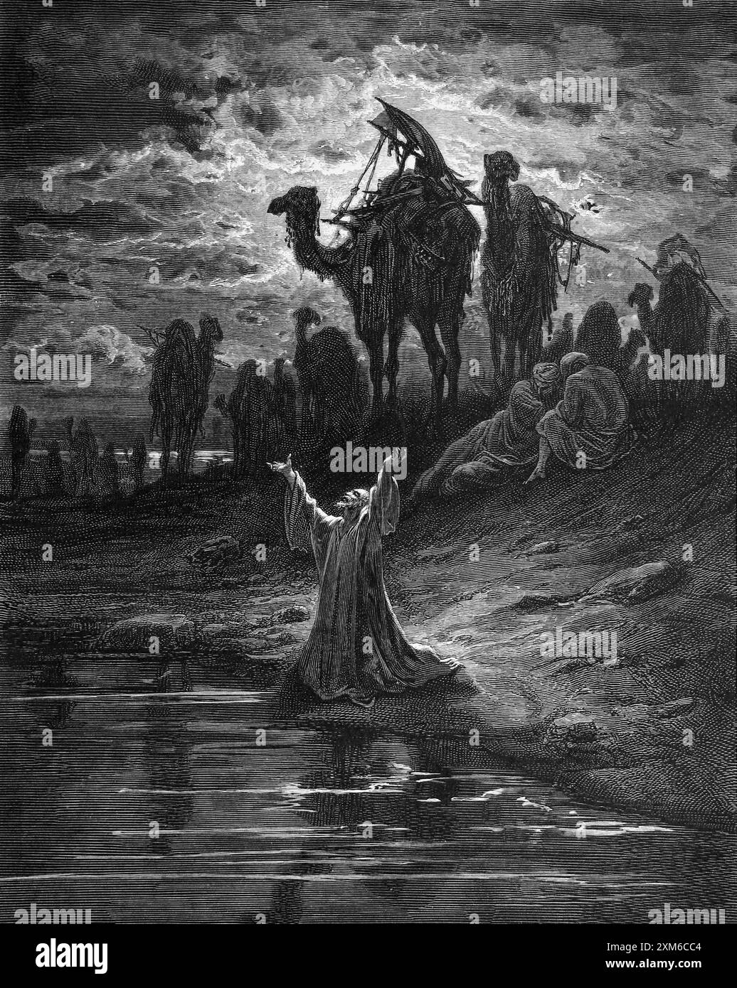 Wood Engraving of The Prayer of Jacob Genesis 32:9-11 Jacob Prayed to ...