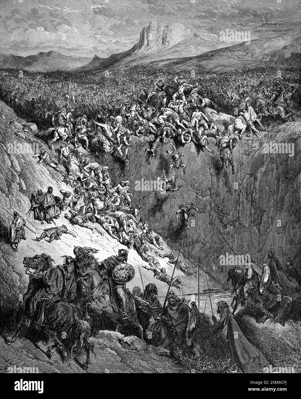 Wood Engraving of Samson destroying the Philistines with a Jaw bone of ...