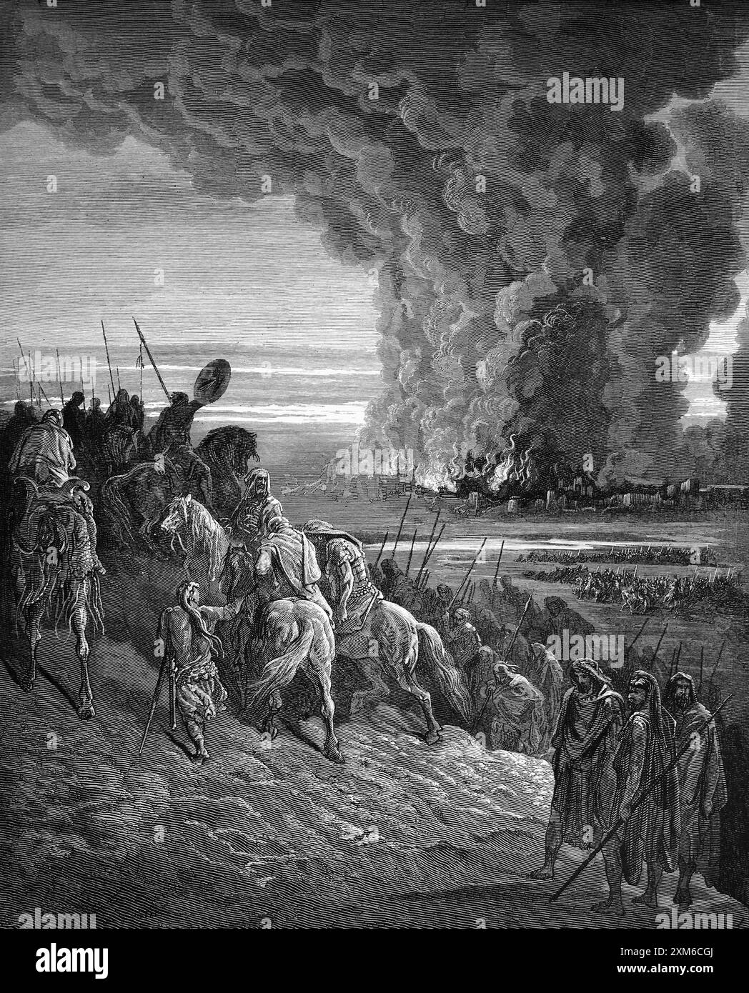 Wood Engraving of Joshua Committing the Town of Ai to the Flames ...