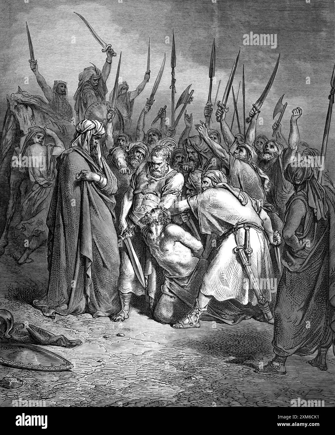 Wood Engraving of the Death of Agag by Gustave Dore - Samuel executing Agag the King of ...