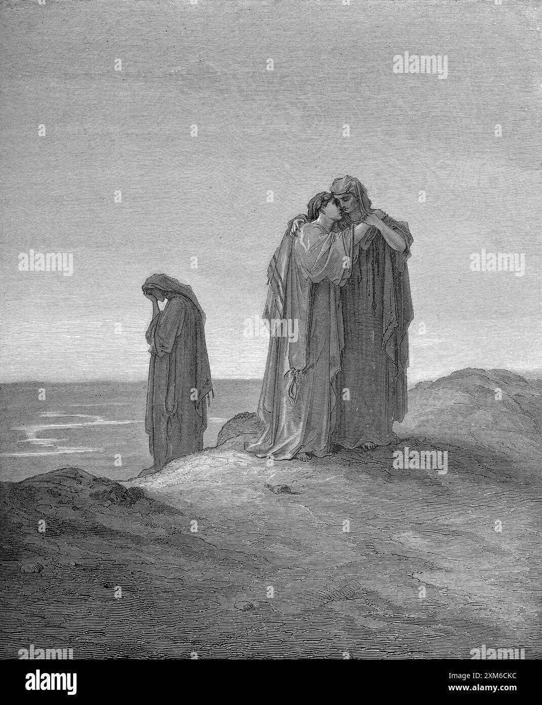 Wood Engraving of Ruth and Naomi - Naomi Set Out to return to Canaan ...
