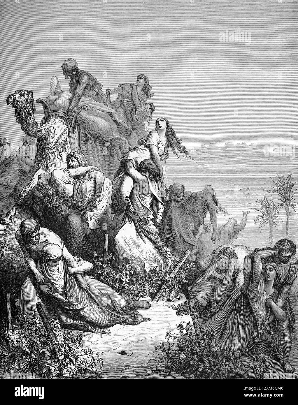 Wood Engraving of The Children of Benjamin Carrying off the Virgins of ...