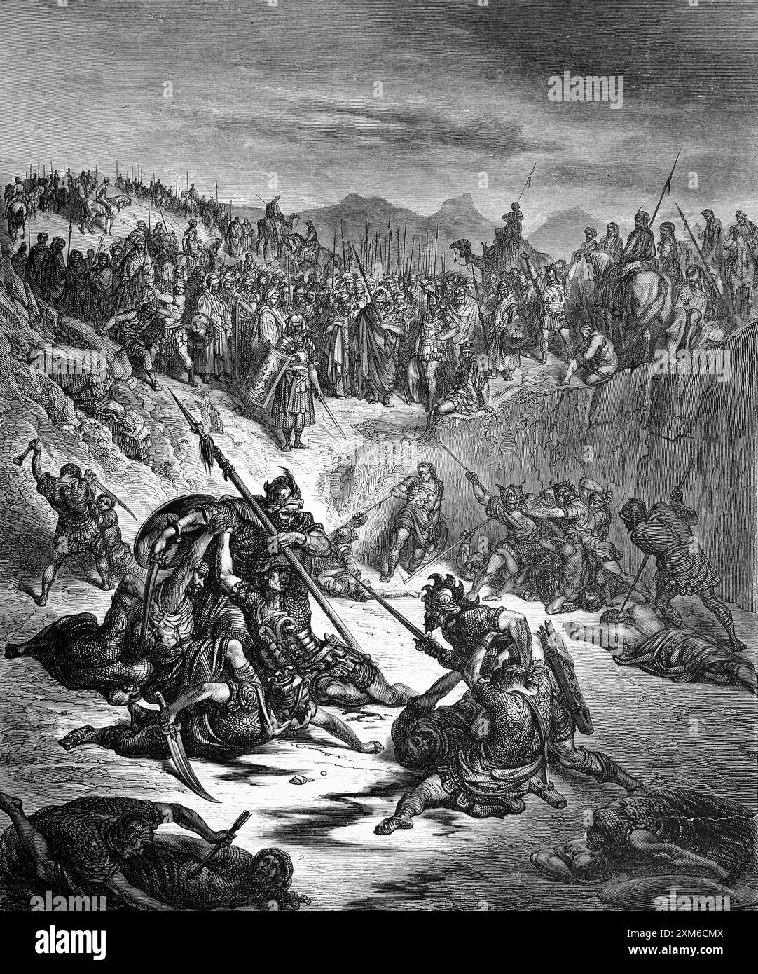 Wood Engraving of the Combat Between the Champions of Ish-Bosheth and ...