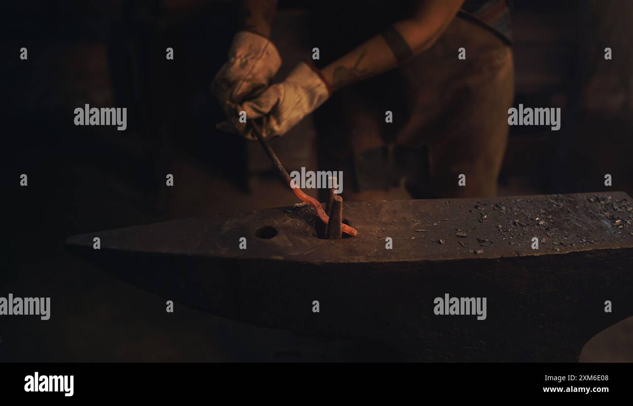 Foundry, hands and heat with blacksmith in metal workshop for ...