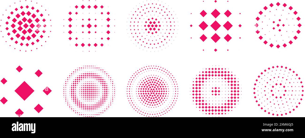 collection of pink halftone banners on dark background. Vector ...