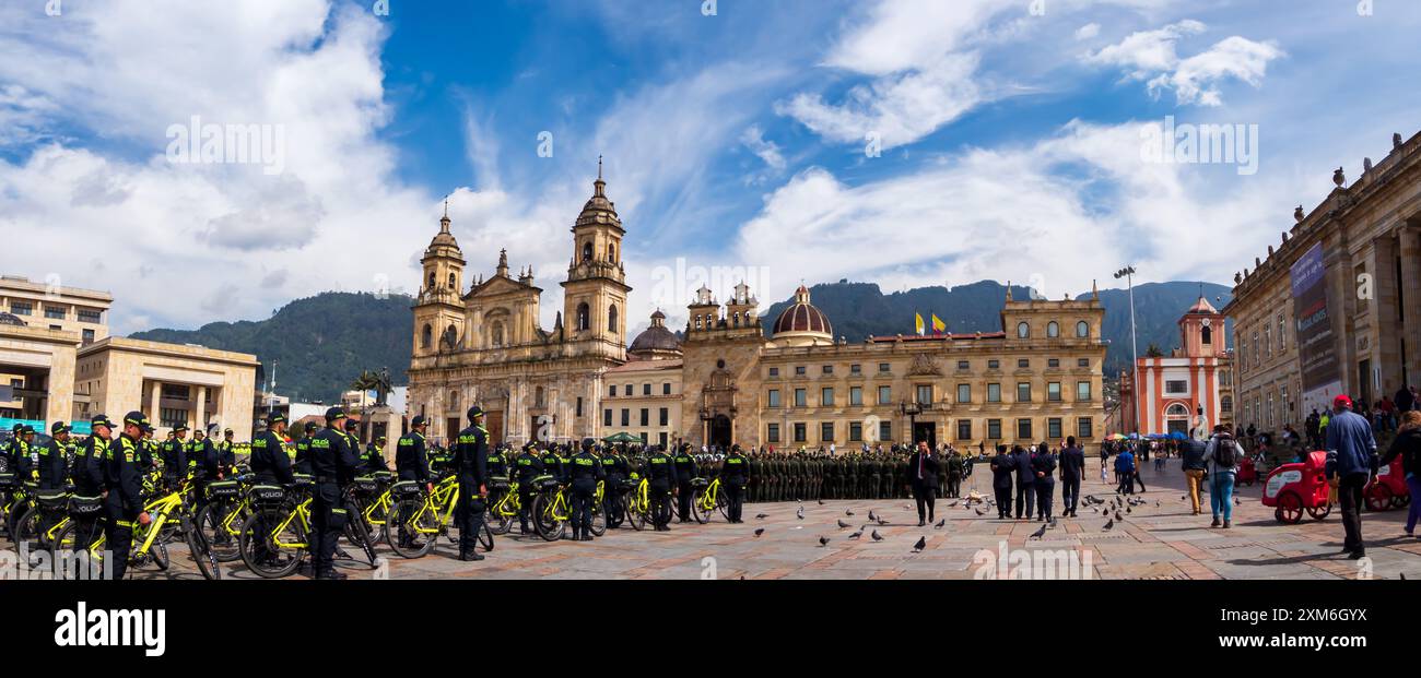 Bogota, Colombia - Oct, 2022: The assembly of police cadets in the main ...