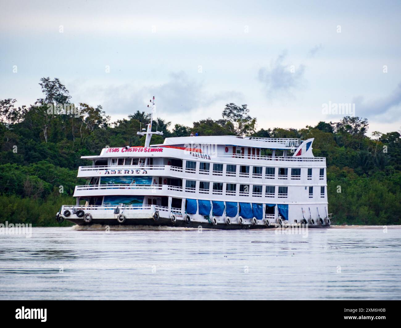 Benjamin Constans, Brazil- Dec 3, 2021 Modern ferry boat on the Amazon ...