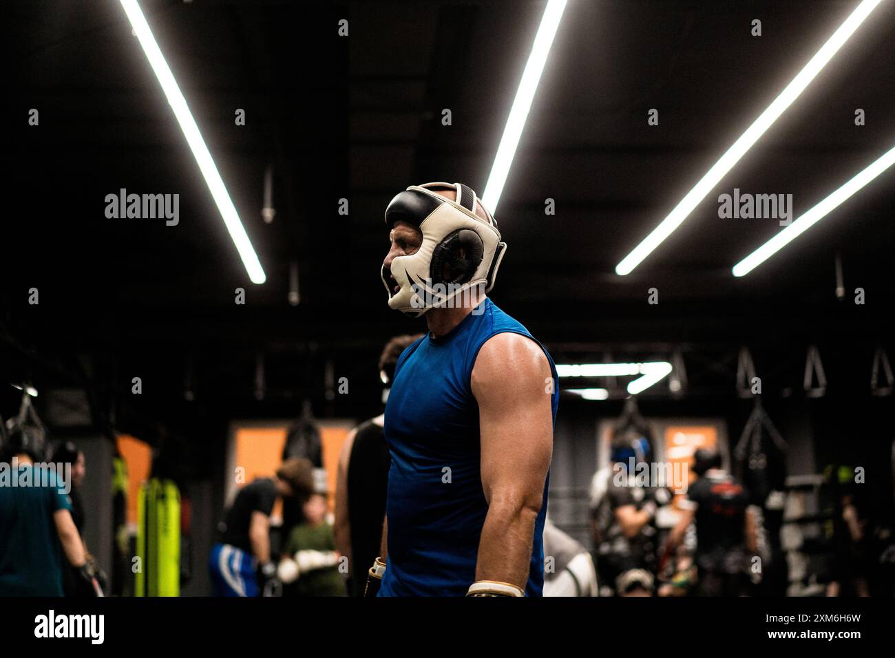 Boxers fighting in boxing training in the gym Stock Photo - Alamy