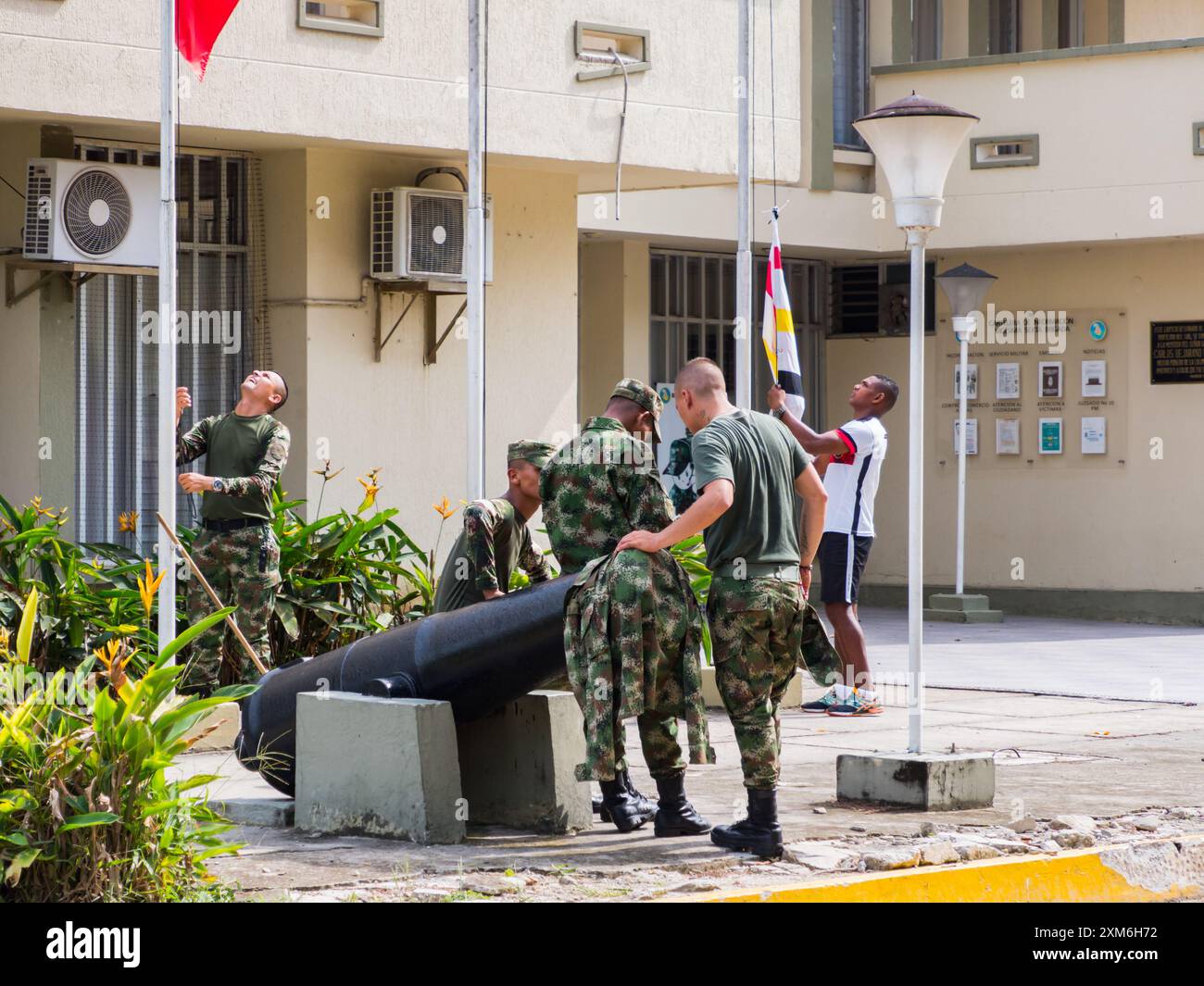 Leticia, Colombia.- Sep 2019: Soldiera at the borders of three ...
