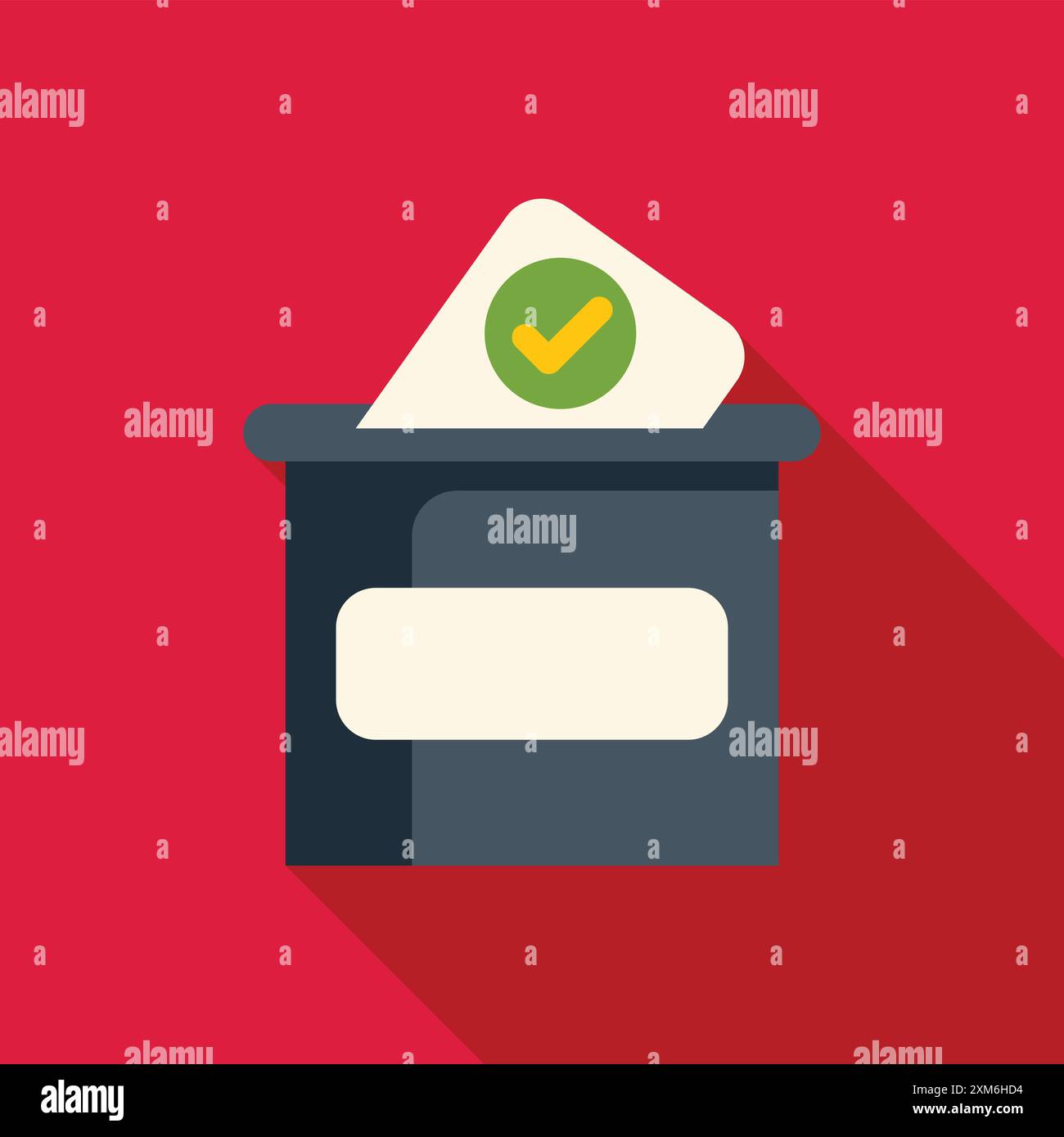 Ballot paper with green check mark entering ballot box, casting vote in ...