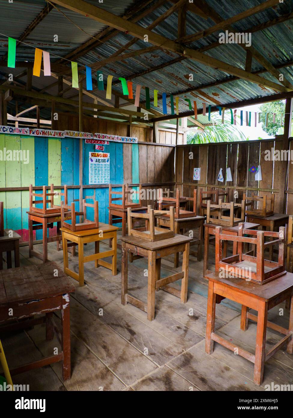 Puerto Miguel, Peru - April, 2022: Primary school in the small village ...