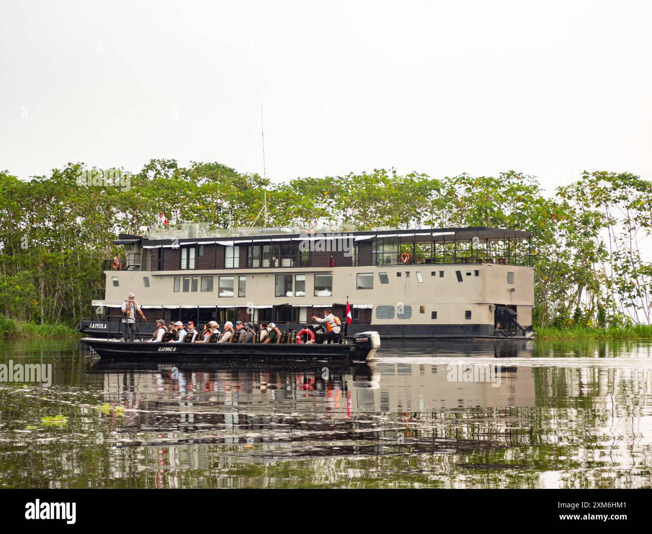 Loreto, Peru - Apr, 2022: Luxury tourist cruise ship on the the Maranon ...