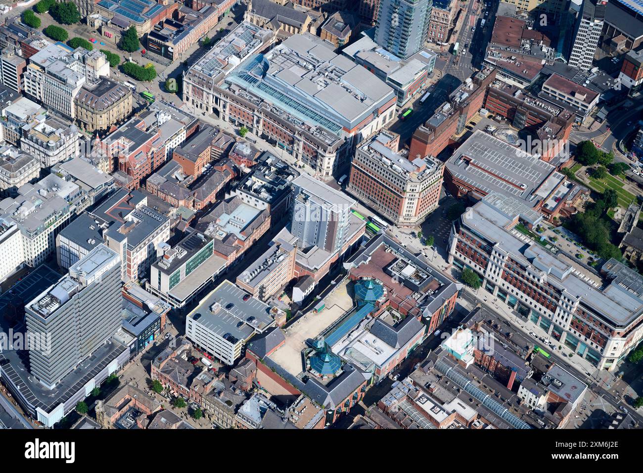 An aerial view of Leeds city Centre shopping and retail area, West ...