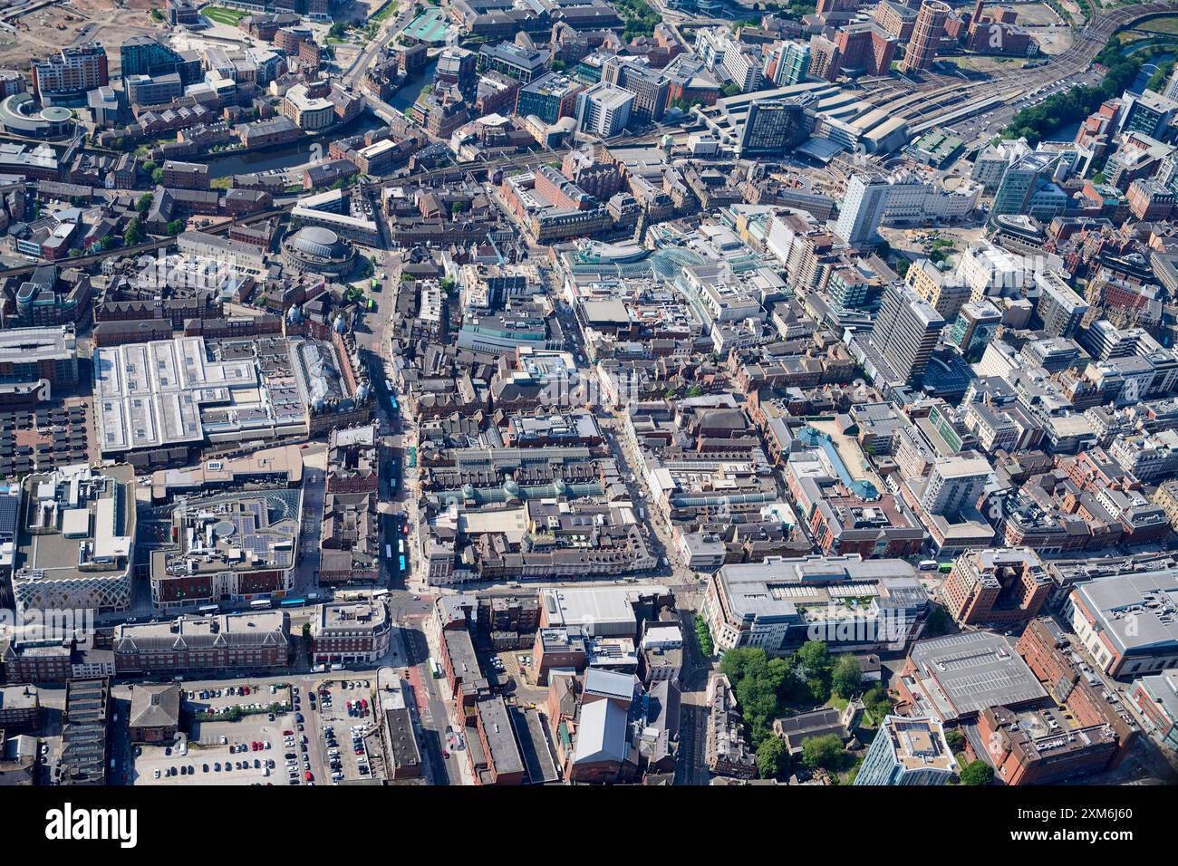 An aerial view of Leeds city Centre shopping and retail area, West ...