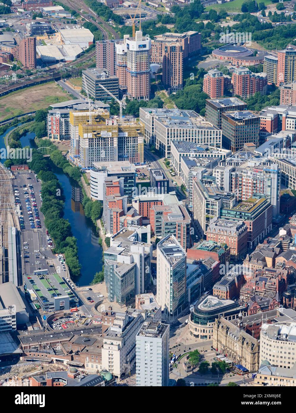 An aerial view of Leeds city Centre, showing the River Aire and new ...