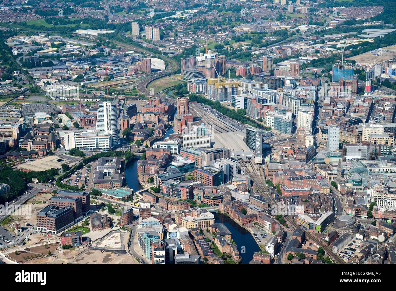An aerial view of Leeds city Centre, showing the River Aire and new ...