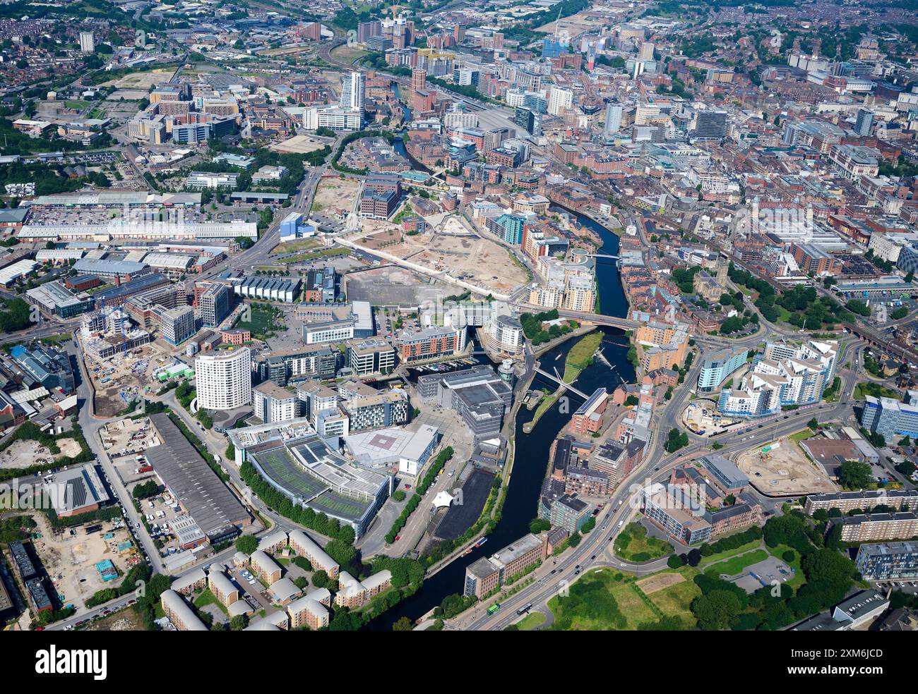 An aerial view of Leeds city Centre, showing the River Aire and new ...