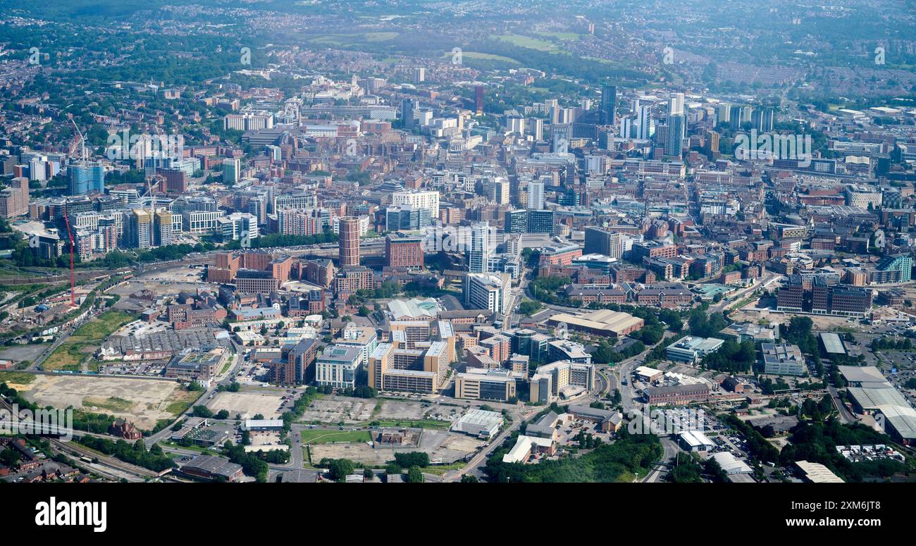 An aerial panoramic view of Leeds city Centre, from the south, West ...