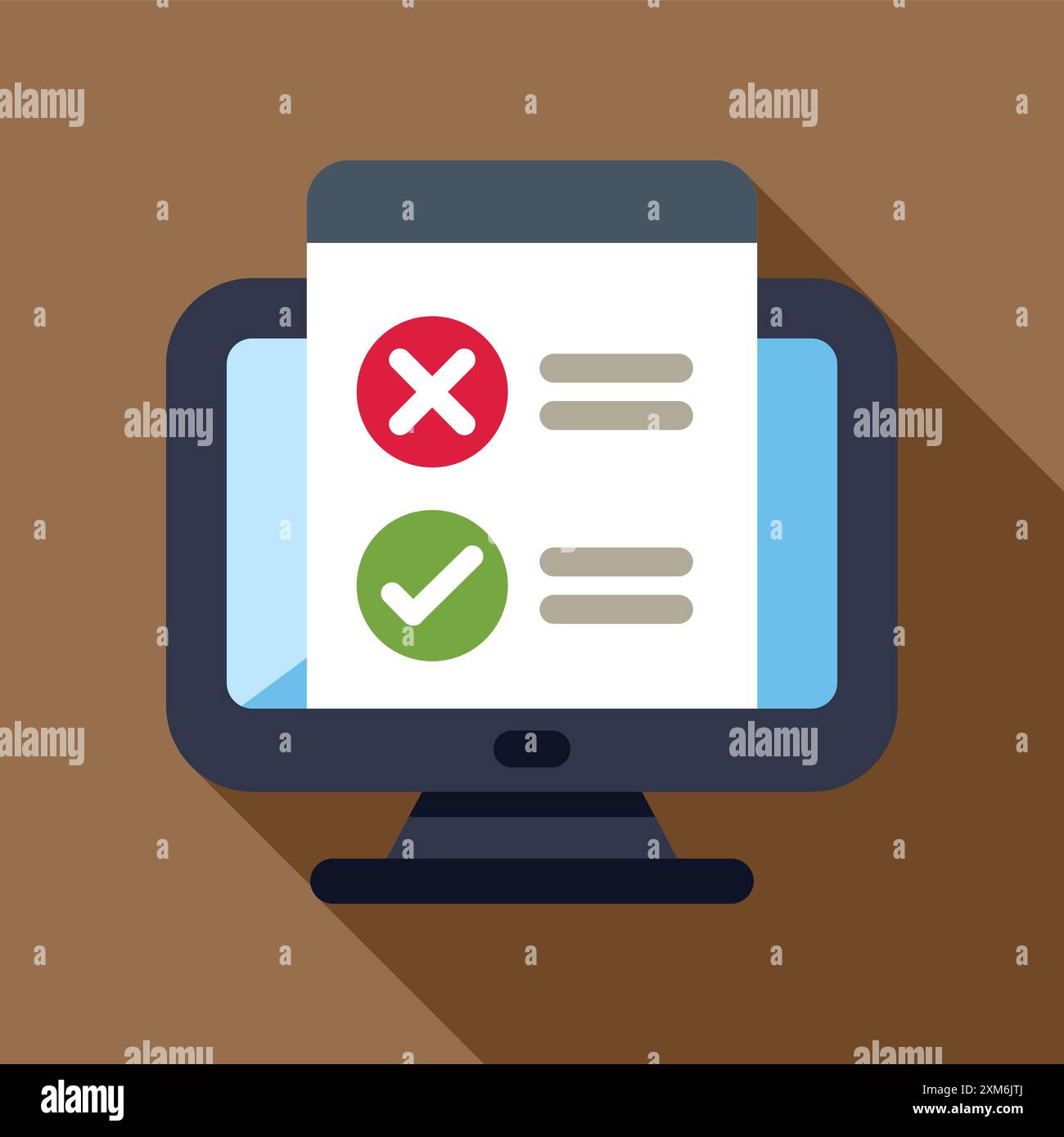Online survey form on a computer screen showing check marks for approving and rejecting Stock ...