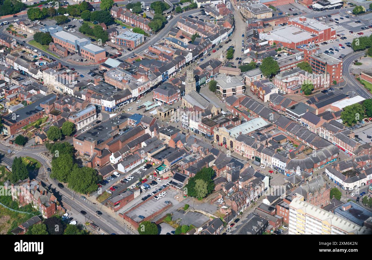 An aerial photograph of Pontefract historic town centre, west yorkshire ...