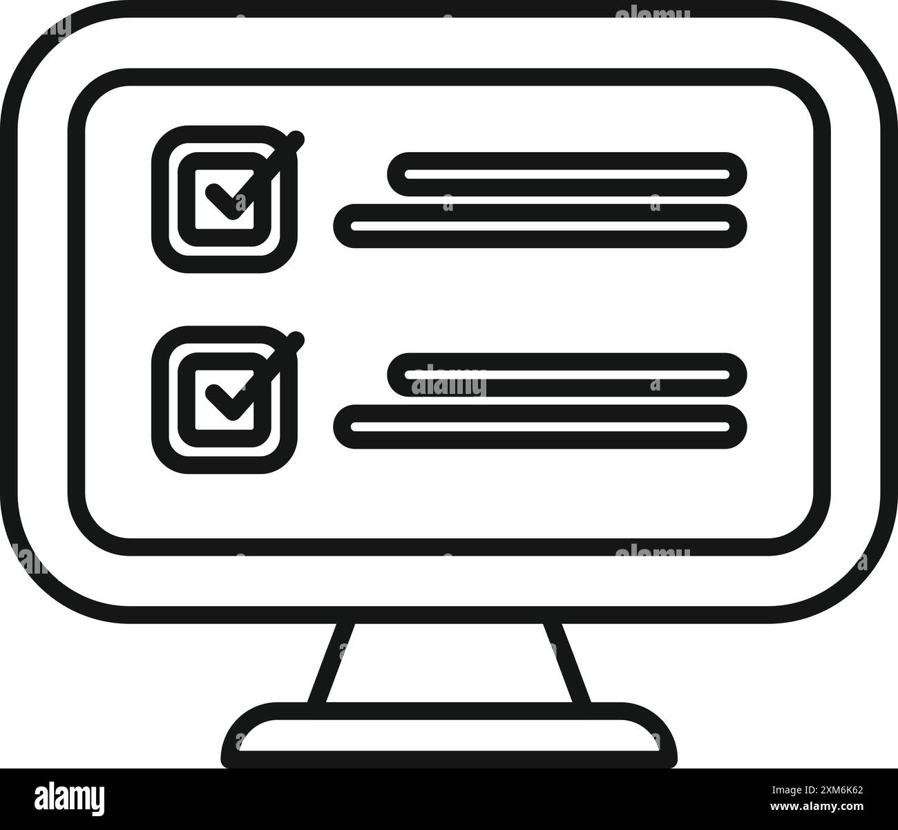 Simple line icon of a monitor displaying a survey with two completed checkboxes Stock Vector ...