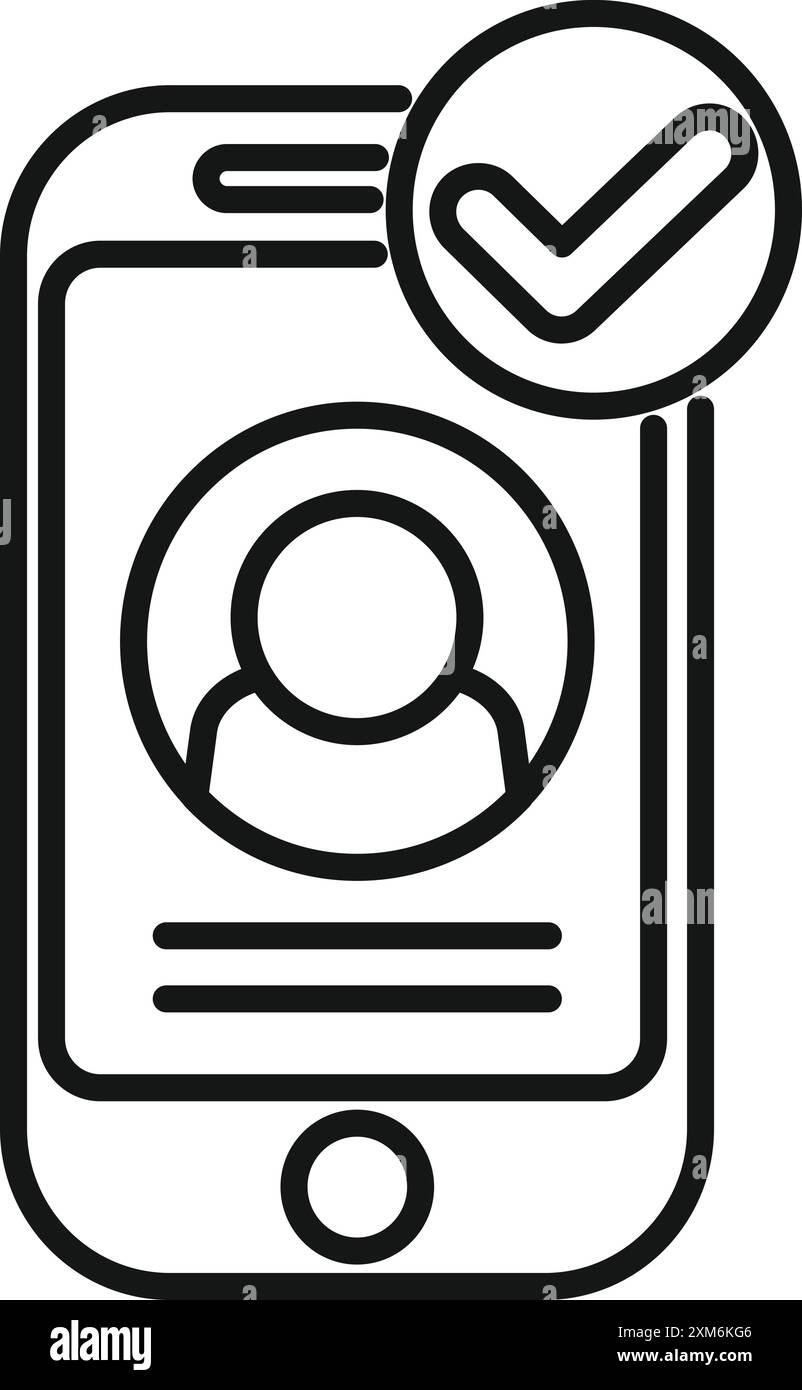 Smartphone displaying a verified user profile with a check mark icon, representing successful ...