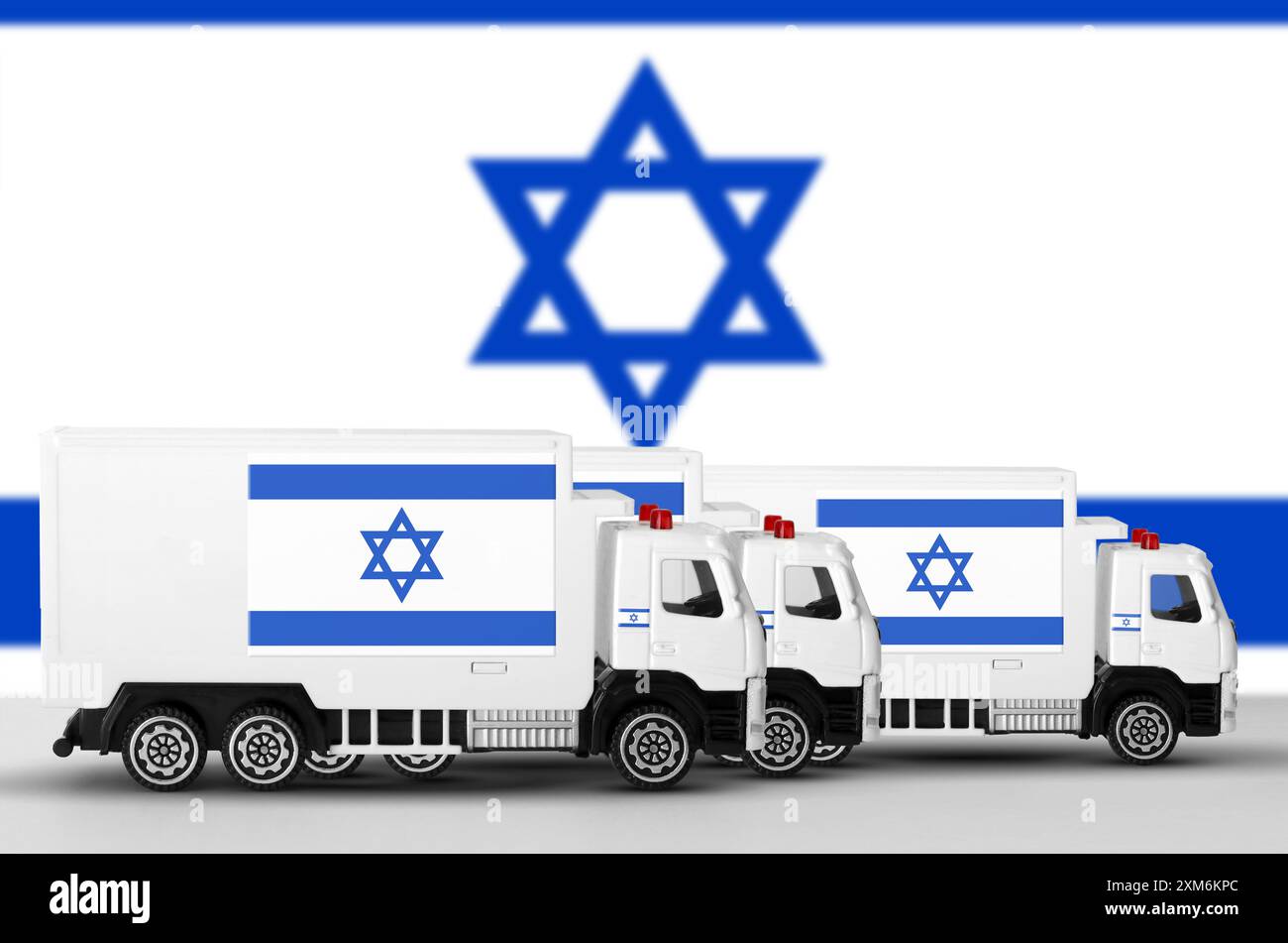 Israel flag depicted on side wall of white delivery van close up ...