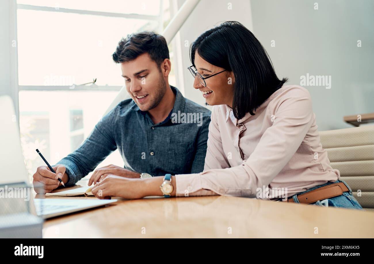 Business people, laptop and planning with teamwork, connection and ...