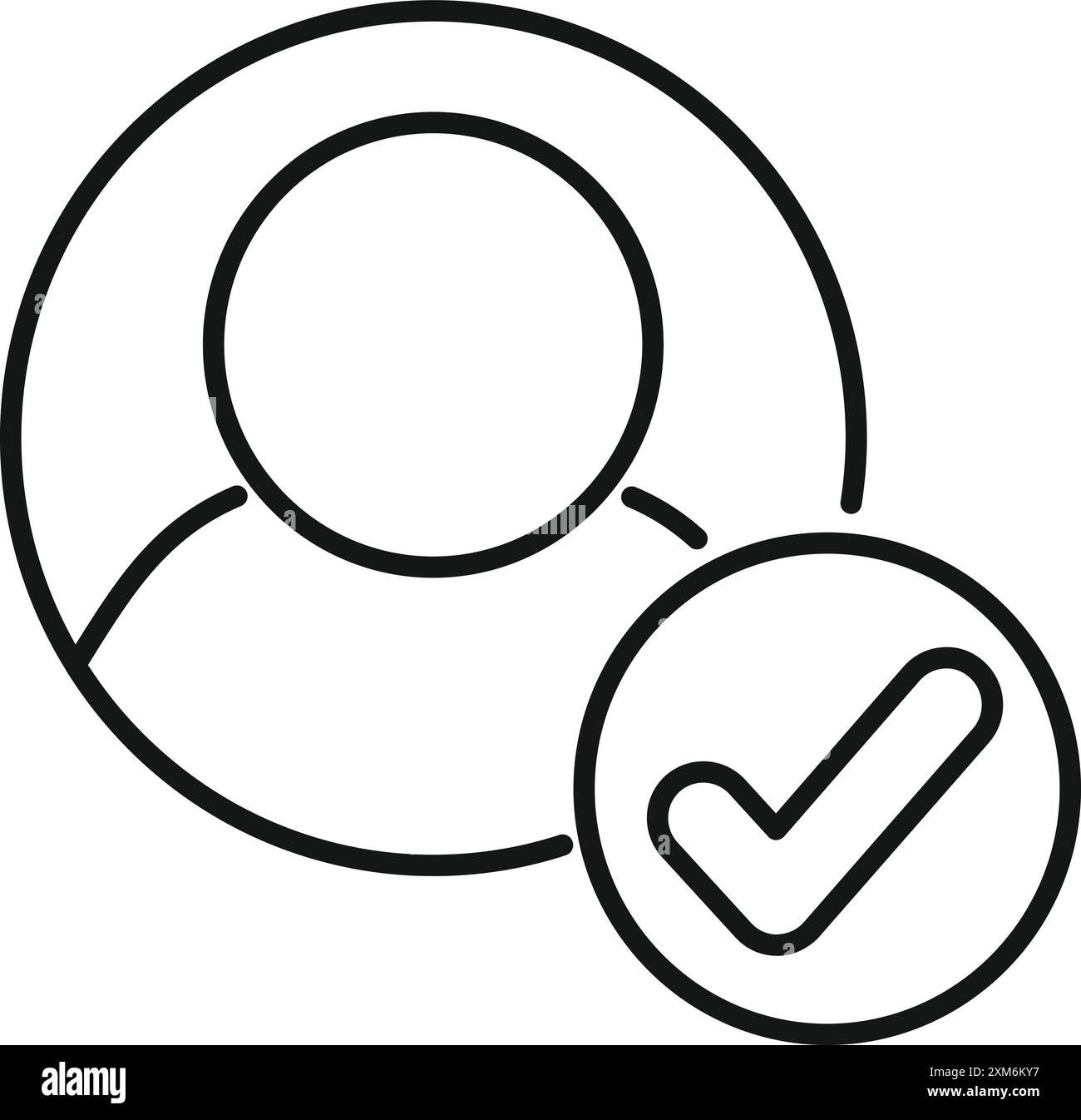 Line art icon of a user account profile with a checkmark indicating ... Line art icon of a user account profile with a checkmark indicating ...