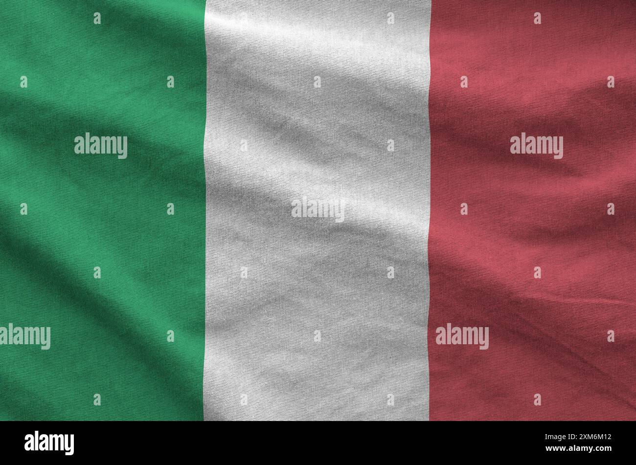 Italy flag depicted on folded wavy fabric of old cloth close up Stock ...
