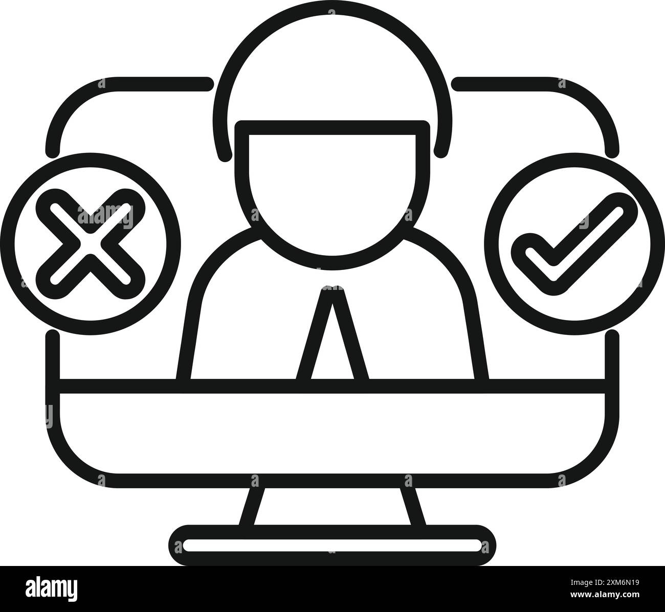 Line drawing of customer service representative deciding between ...
