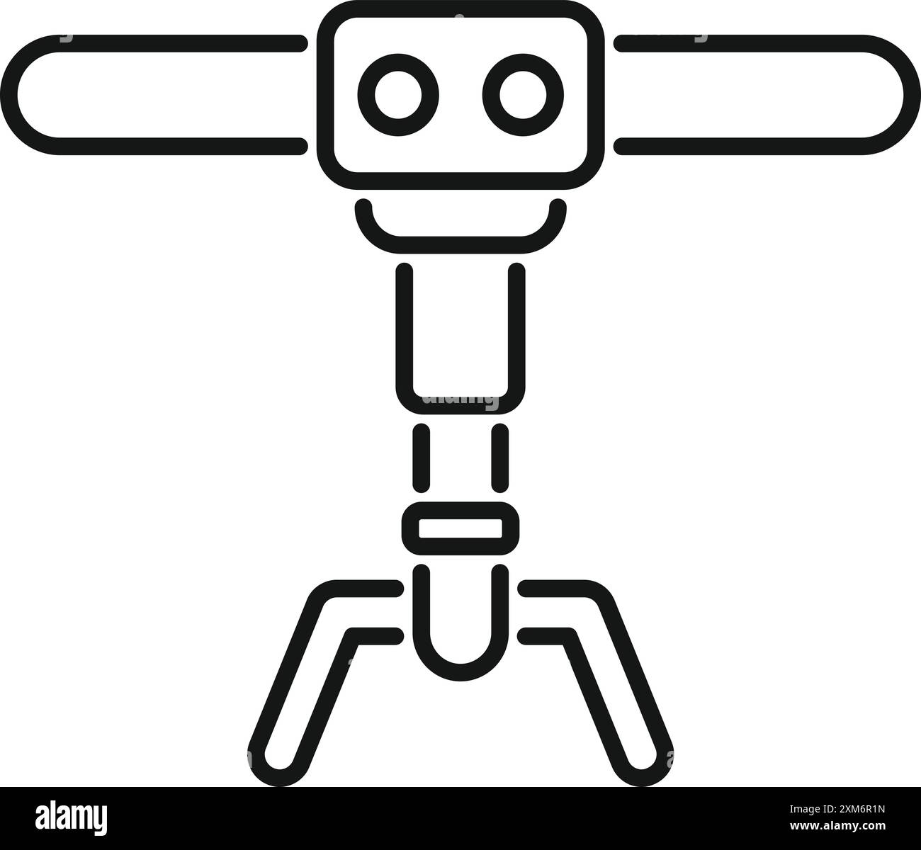 Simple line icon of a robotic arm picking up an object, representing industrial automation and ...