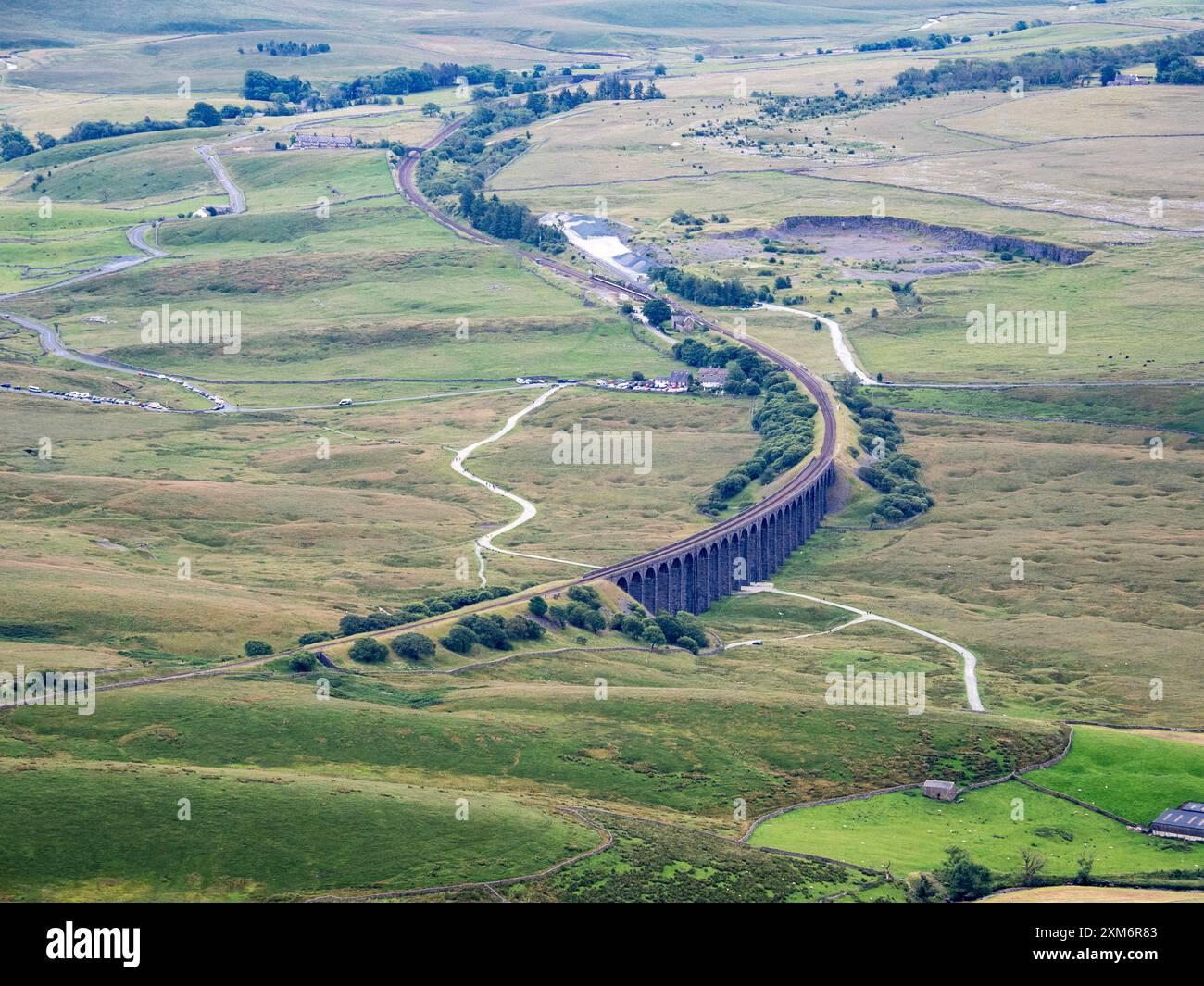 Looking down on Ribble Head viaduct from Whernside, Yorkshire Dales, UK ...