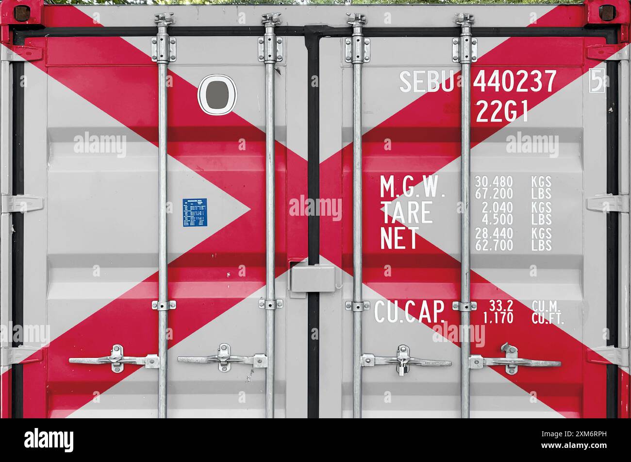 Alabama US state flag depicted on metal doors of shipping cargo ...