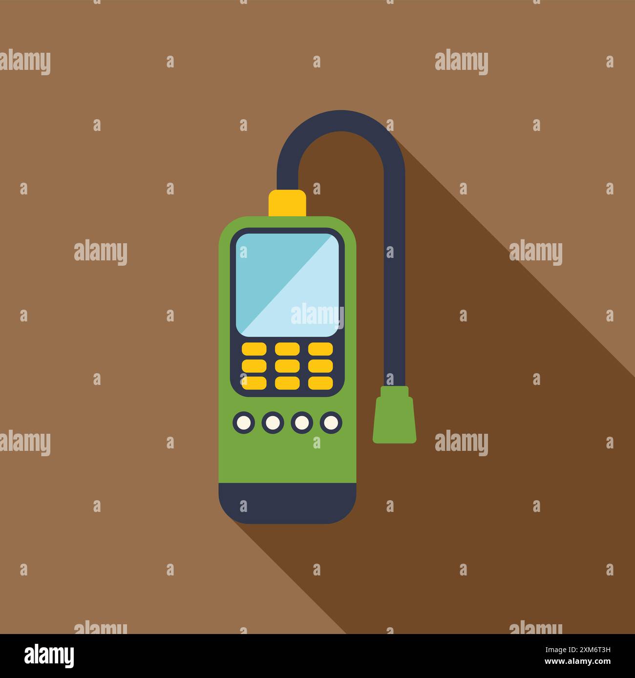 Gas detector device measuring methane level with sensor probe, flat ...