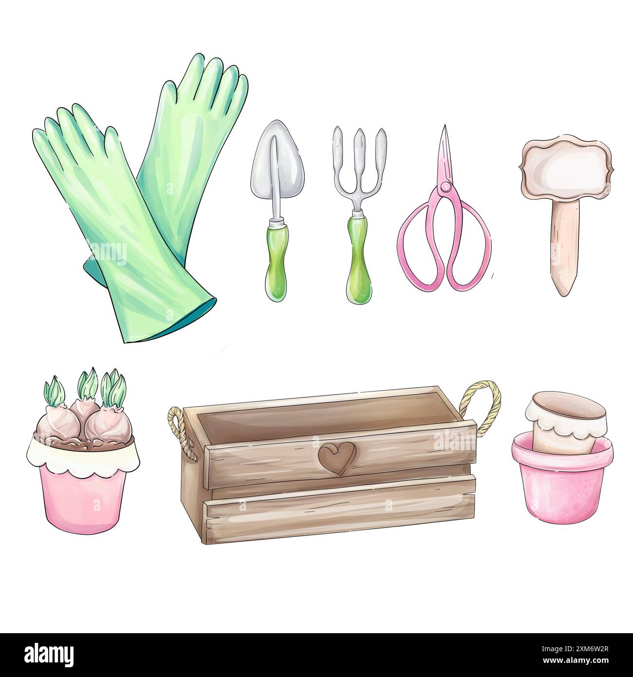 Watercolor clip art garden tools clipart, set of inventory for gardener ...