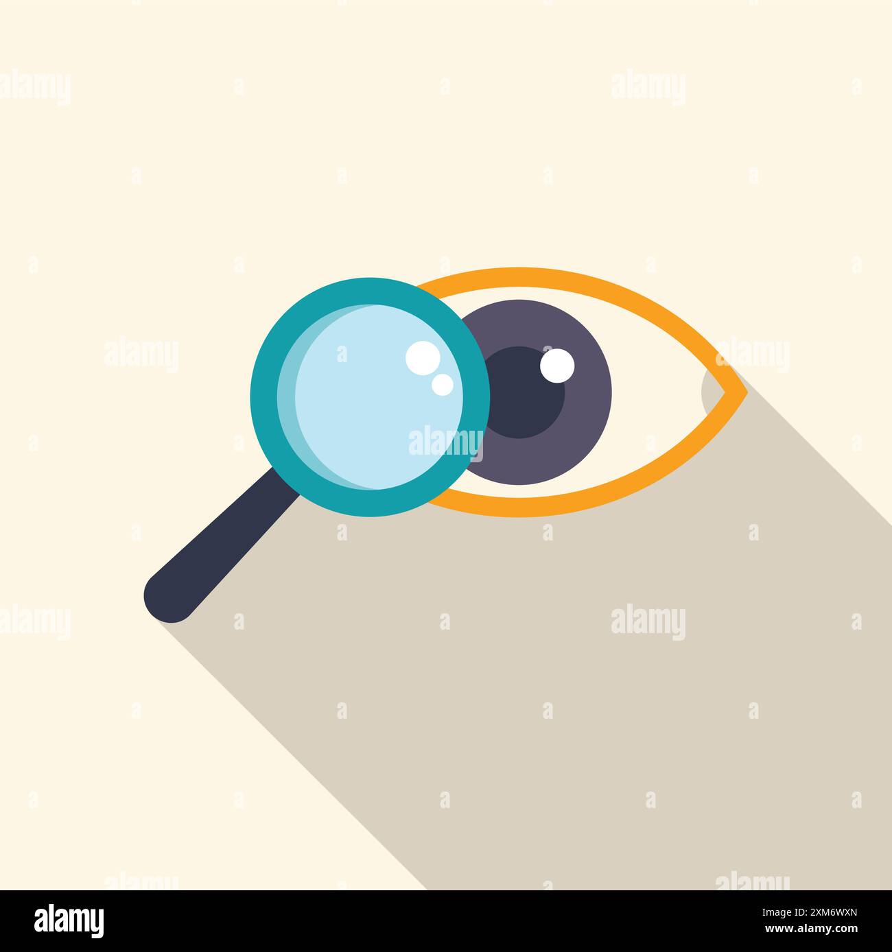 Magnifying glass examining a human eye representing vision research and ...