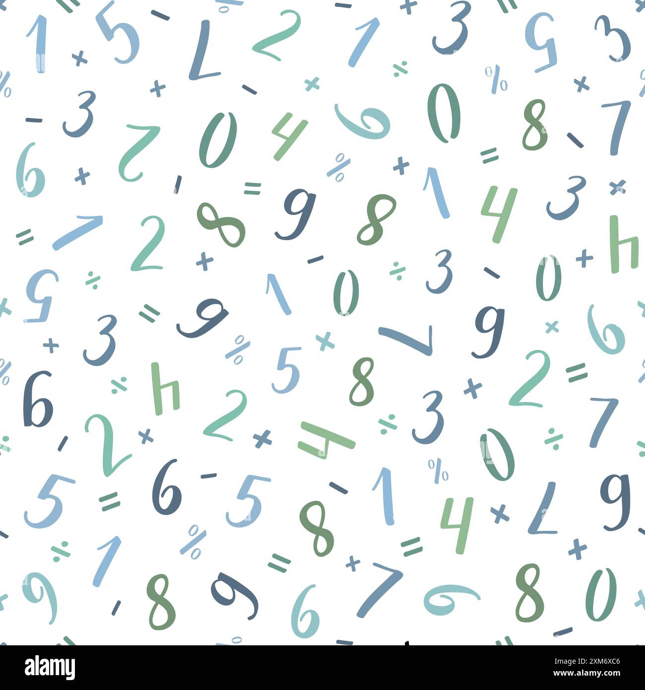 Numeral vector seamless pattern. Handwritten lettering modern brush ...